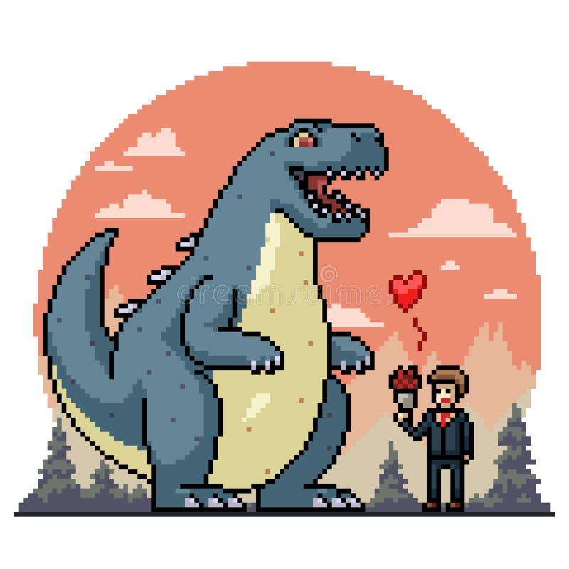 Pixel art man love monster stock vector. Illustration of sweet - 303676301