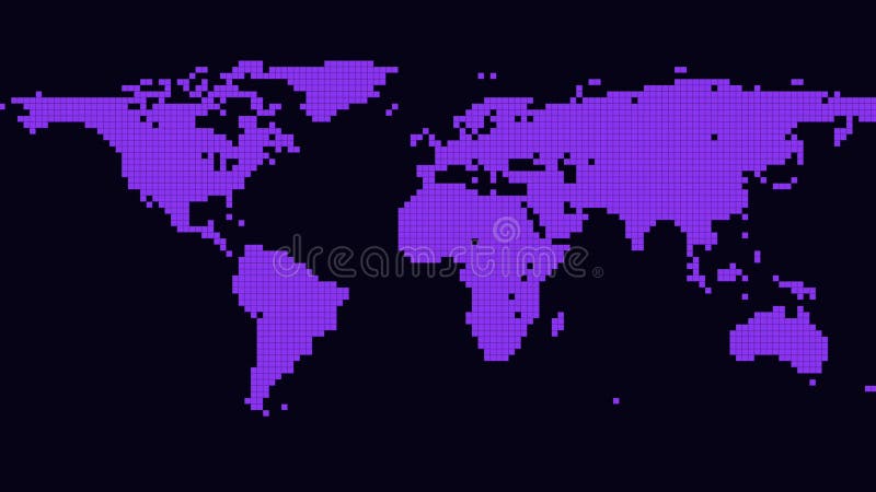 Pixel Art Map of the World in Purples and Blacks Educational Visual Aid ...