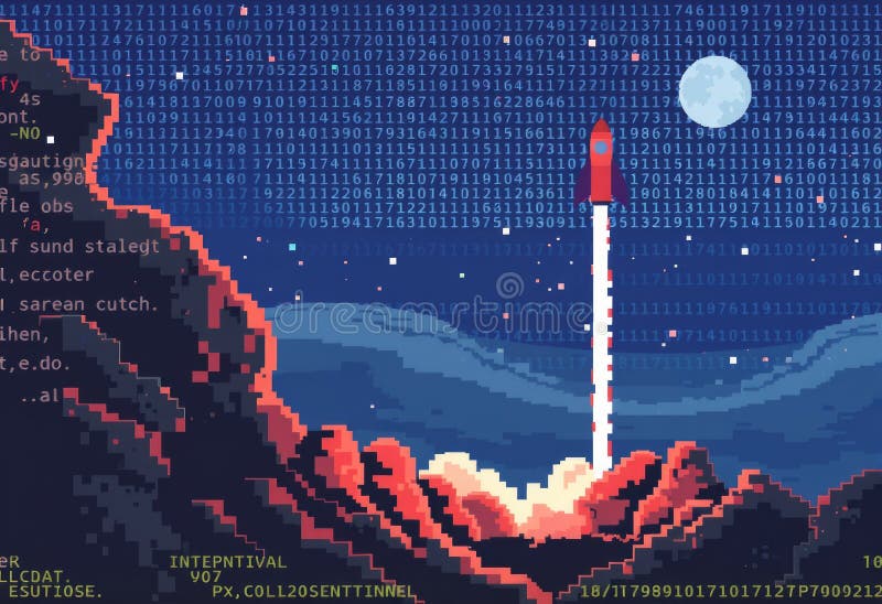 Pixel Art Matrix Code a Pixelated Scene with Embeddedd Stock ...