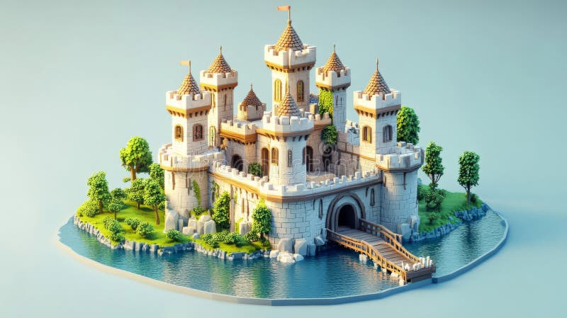Pixel Art Medieval Castle on Island Stock Illustration - Illustration ...