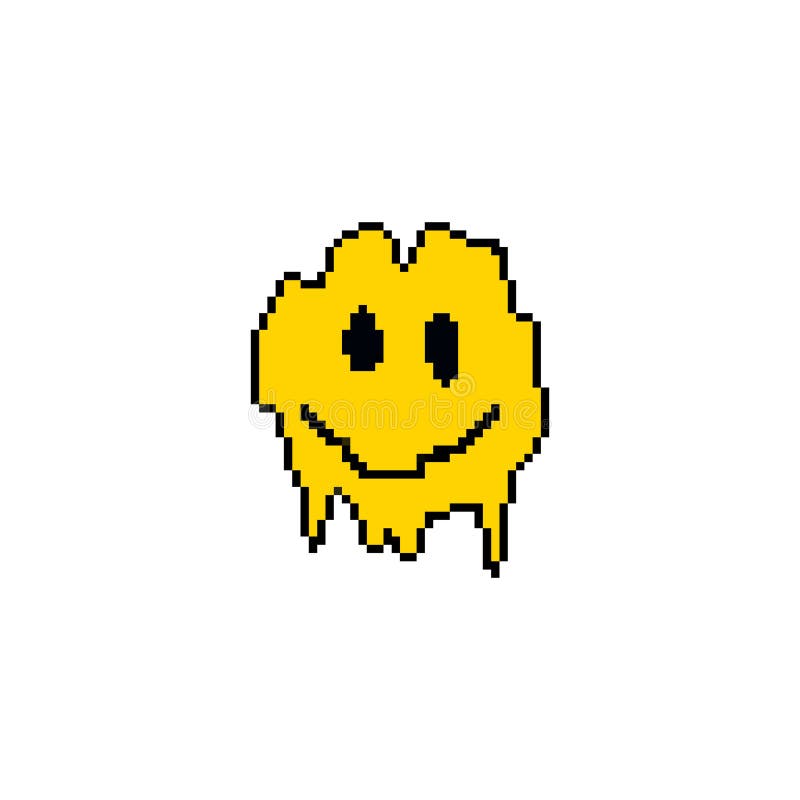 Pixel Art Melting Smiley Face. Dripping Yellow Smiley in Retro ...