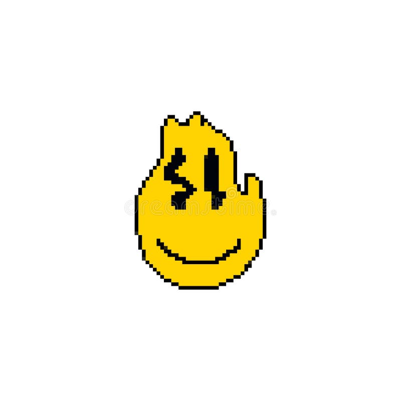 Pixel Art Melting Smiley Face. Dripping Yellow Smiley in Retro ...