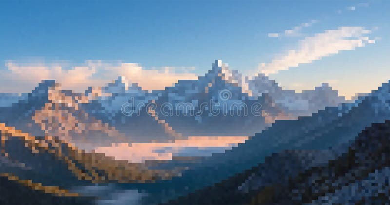 Pixel Art. Mountain Landscape with Snowy Peaks Stock Photo - Image of ...