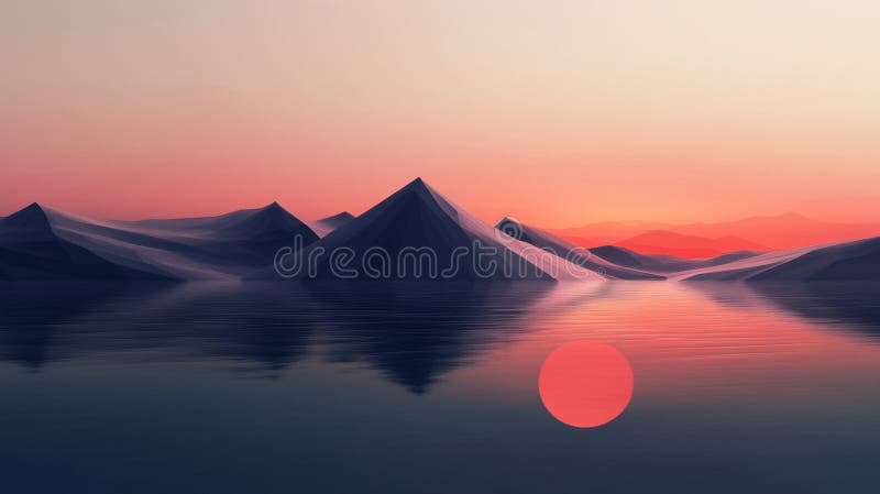 Pixel Art Mountain Sunset Landscape with Water Reflection Stock ...
