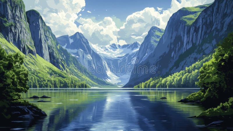 Pixel Art Mountain Valley Landscape Stock Illustration - Illustration ...