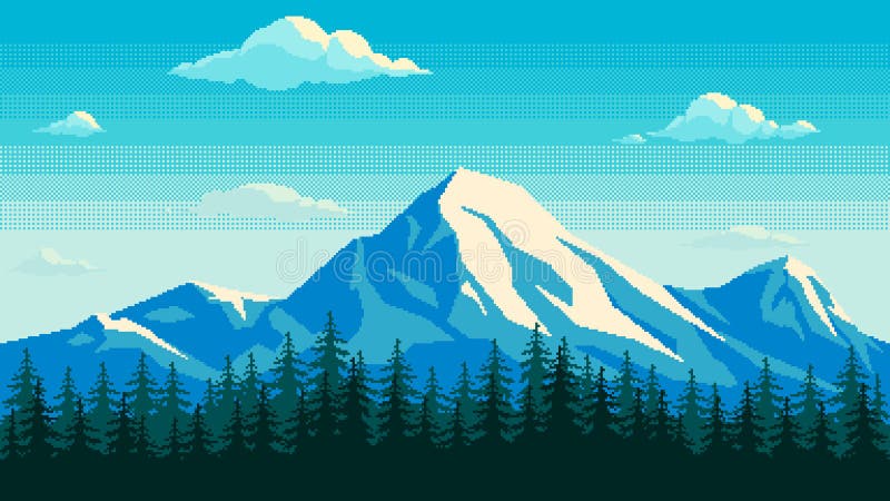 Pixel Art Mountains Seamless Background. Landscape with Mountain Peaks ...