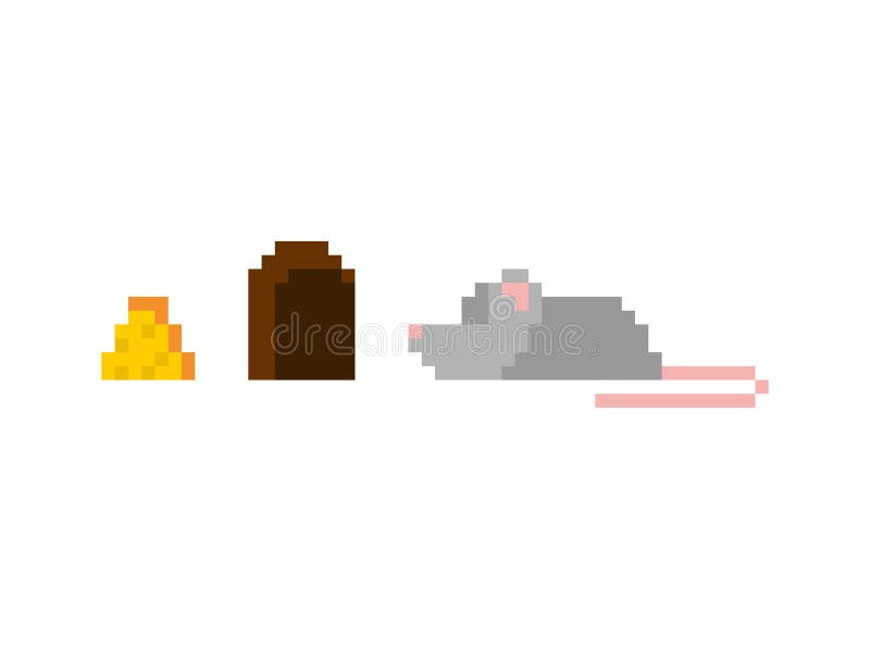 Pixel Art Mouse and Cheese and Burrow Set. 8 Bit Vector Illustration ...