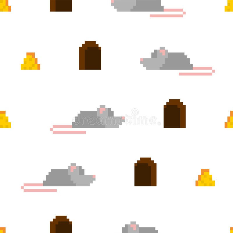 Pixel Art Mouse and Cheese Pattern Seamless. 8 Bit Baby Fabric Texture ...