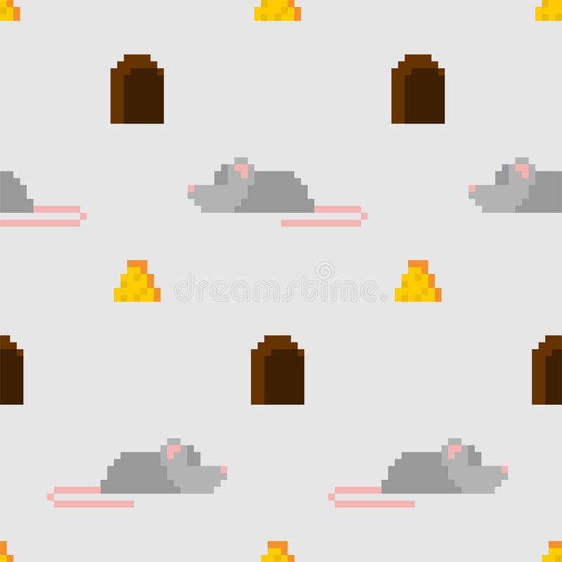 Pixel Art Mouse and Cheese Pattern Seamless. 8 Bit Baby Fabric Texture ...