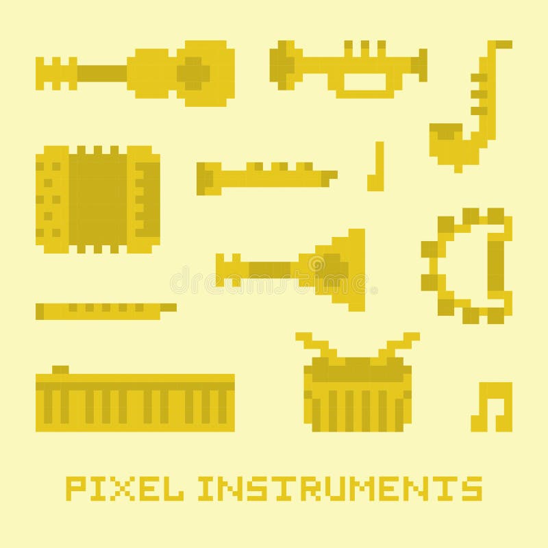 Pixel Art Music Instruments Vector Stock Vector - Illustration of pixel ...