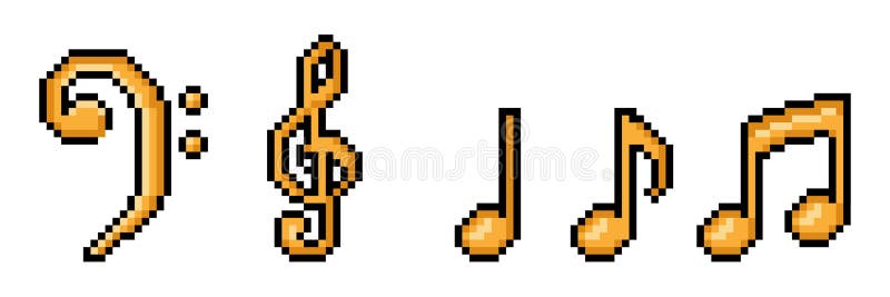 Pixel Art of Music Notes Icon Set, Music Notes Symbol, Vector ...