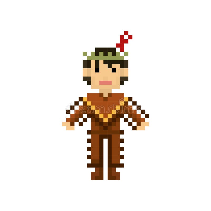Pixel Art Native American Man. Vector Illustration Decorative Design ...