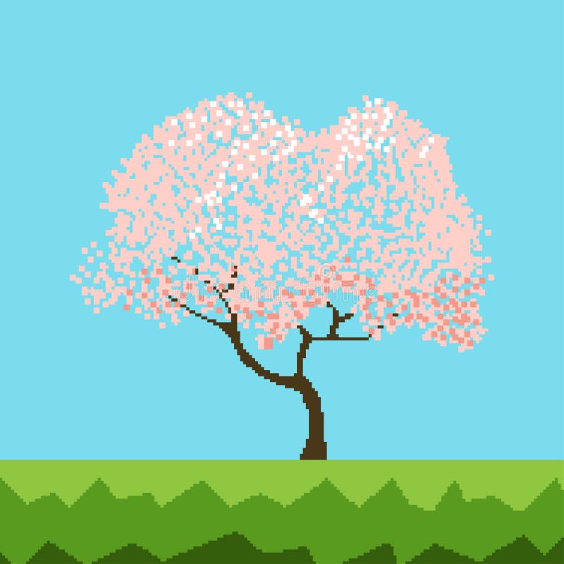 Pixel art nature elements stock illustration. Illustration of grass ...