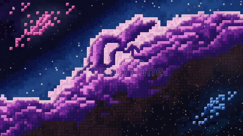 Pixel Art Nebula, Purple Cosmic Cloud Background, High Quality Image Stock Illustration ...