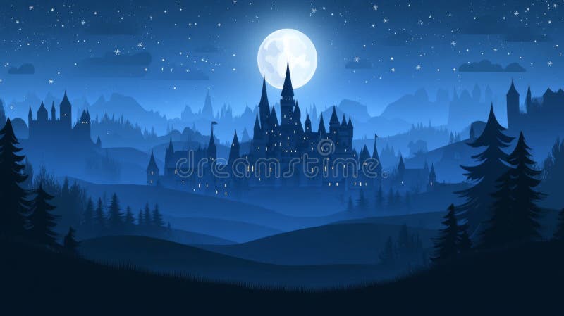 Pixel Art Night Castle Landscape Stock Illustration - Illustration of ...