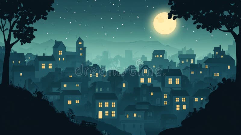 Pixel Art Night Cityscape with Full Moon Stock Illustration ...