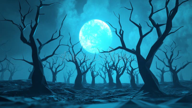 Pixel Art Night Forest with Blue Moon Stock Illustration - Illustration ...
