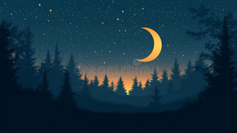 Pixel Art Night Forest with Crescent Moon and Stars Stock Illustration ...