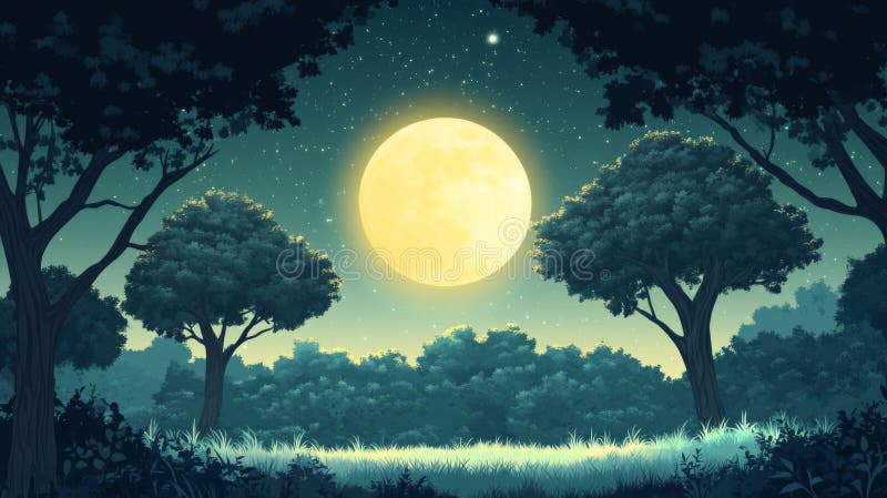 Pixel Art Night Forest with Full Yellow Moon Stock Illustration ...