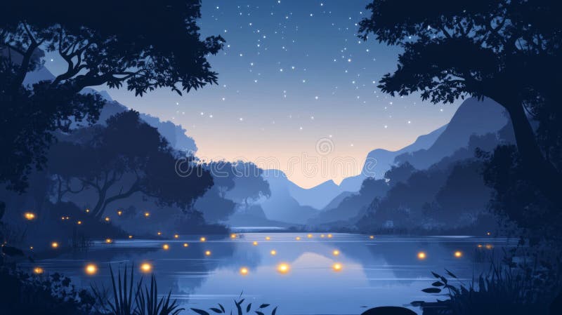 Pixel Art Night Forest Landscape Stock Illustration - Illustration of ...