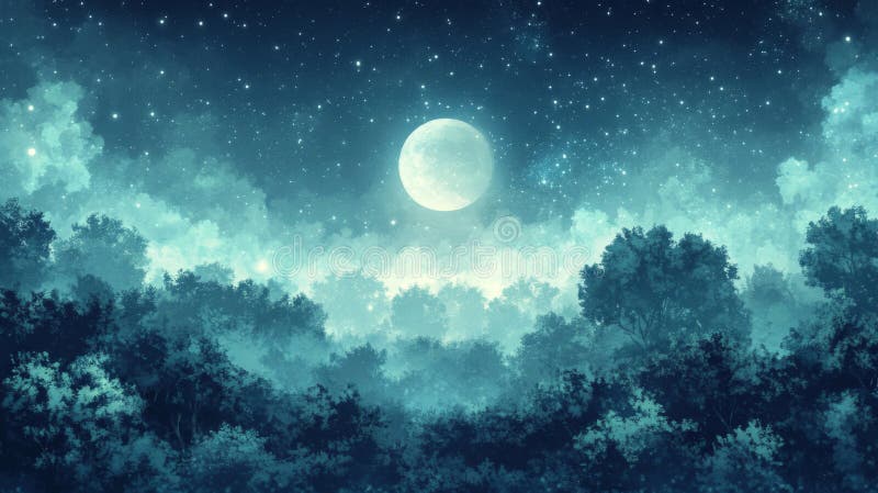 Pixel Art Night Forest Moonlit Scene Stock Illustration - Illustration ...