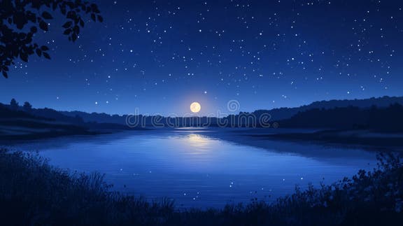 Pixel Art Night Lake Scene with Moon Stock Illustration - Illustration ...