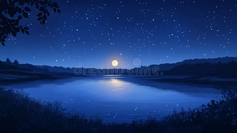 Pixel Art Night Lake Scene with Moon Stock Illustration - Illustration ...