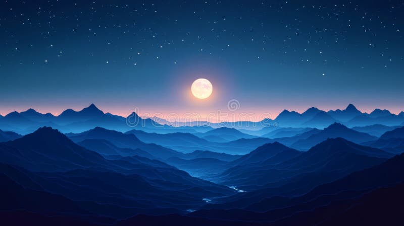 Pixel Art Night Landscape: Moonlit Mountains and Starry Sky Stock ...