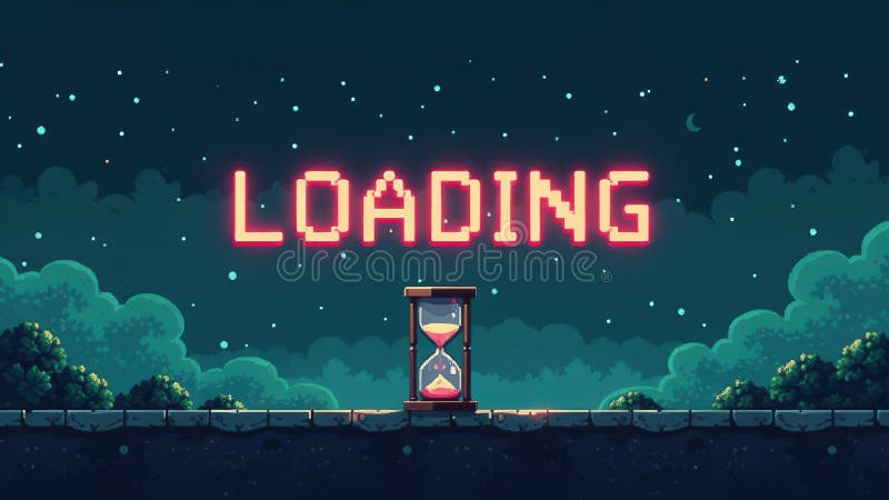 Pixel Art Night Loading Screen with Hourglass with Copy Space Stock ...