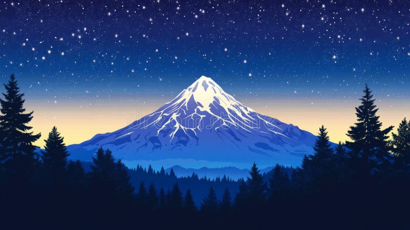 Pixel Art Night Mountain Landscape Stock Illustration - Illustration of ...