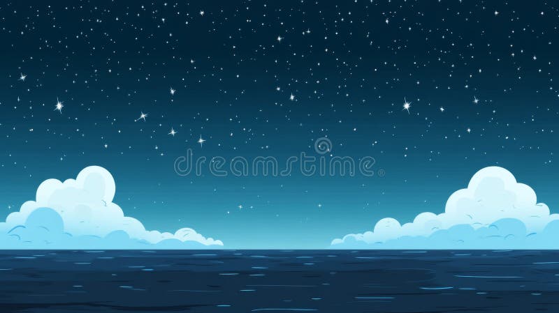 Pixel Art Night Ocean Scene with Stars and Clouds Stock Illustration ...