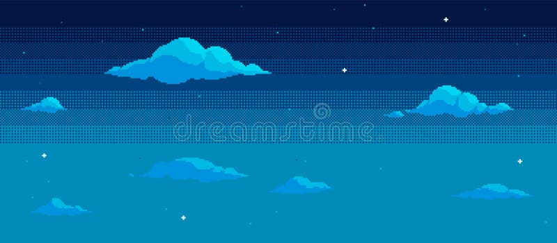 Pixel Art Night Sky with Stars. Starry Sky Seamless Background. Vector ...
