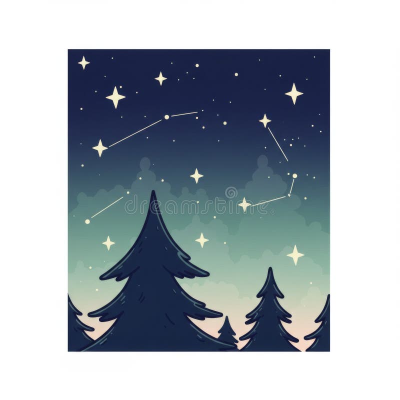 Pixel Art Night Sky with Constellations and Pine Trees Underneath Stock Illustration ...
