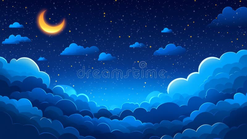 Pixel Art Night Sky with Crescent Moon and Clouds Stock Illustration ...