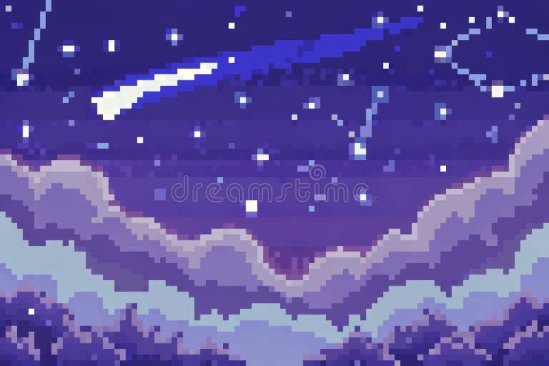 Pixel Art Night Sky with Shooting Star and Constellations Stock ...