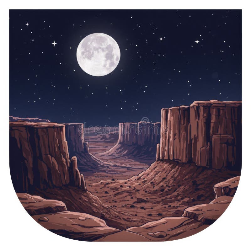 Pixel Art Nightscape Moonlit Desert Canyon Under Starry Sky Digital Illustration Stock ...
