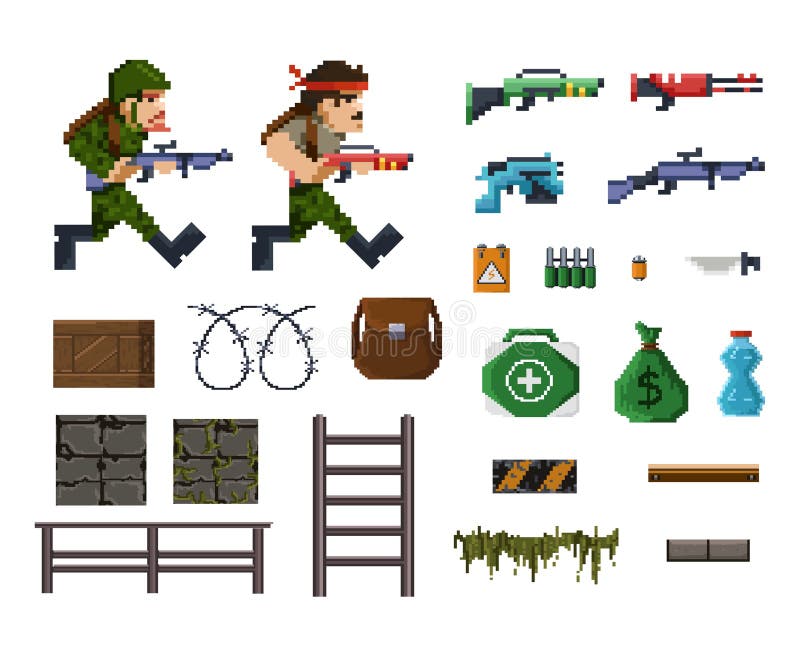 Pixel Art Objects and Characters for Shooter Game Stock Vector ... Pixel Art Objects and Characters for Shooter Game Stock Vector ...