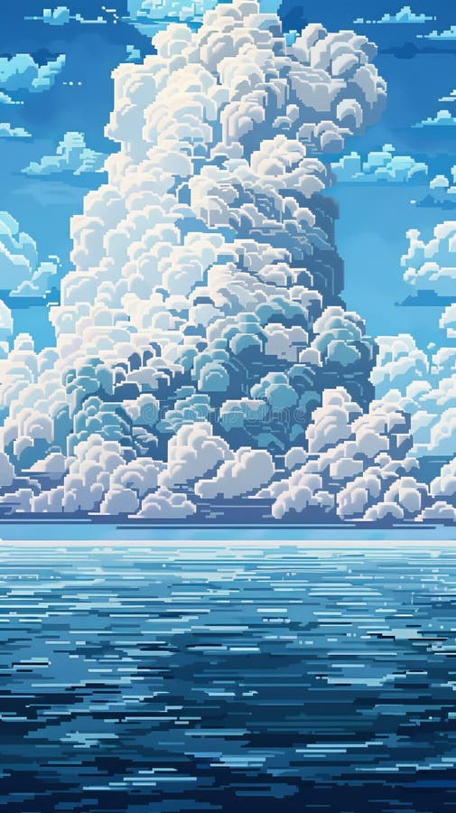 Pixel Art Ocean Scene with Towering Clouds Stock Photo - Image of ...