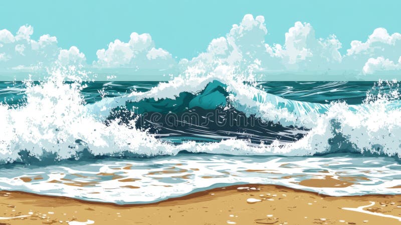 Pixel Art Ocean Waves Crashing on Sandy Beach Stock Illustration ...
