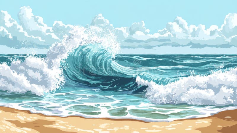 Pixel Art Ocean Waves Crashing on Sandy Beach Stock Illustration ...