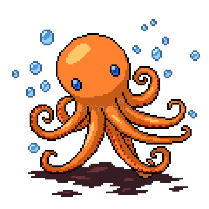 Pixel Art Octopus Tentacle Ink Stock Vector - Illustration of cartoon ...
