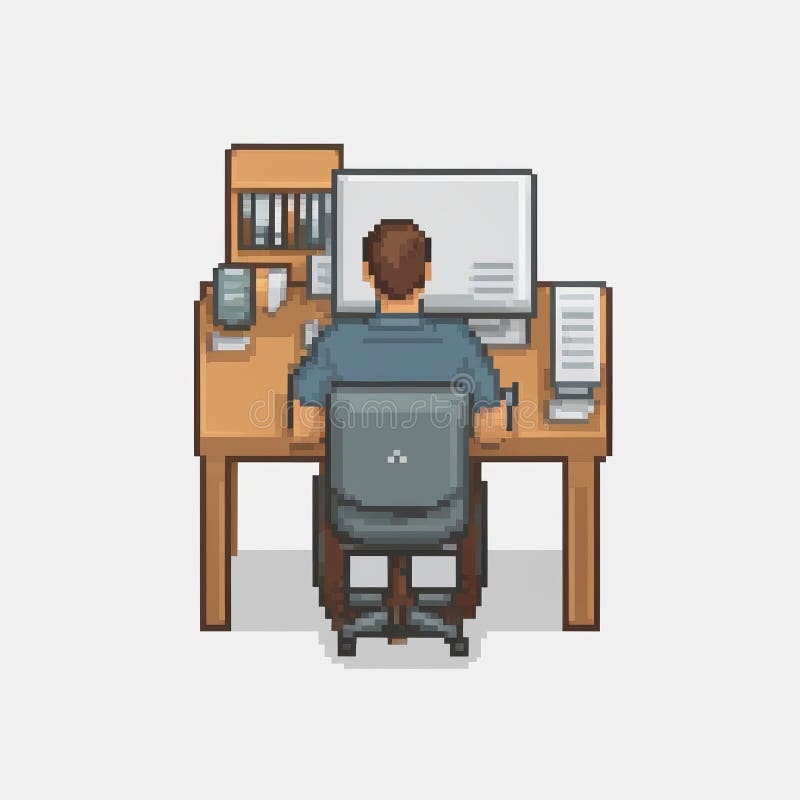 Pixel Art of Office Desk with Computer. Pixel Art of Office Desk with ...