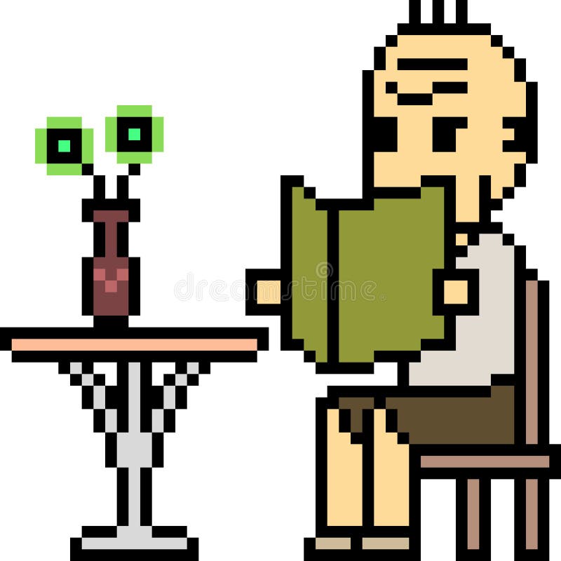 Pixel Art Old Man Read Book Stock Vector - Illustration of layered ...