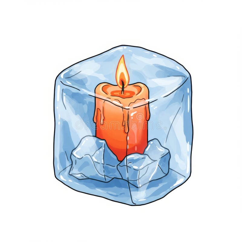 Pixel Art of Orange Candle Burning Inside of Ice Cube with Melting Wax ...