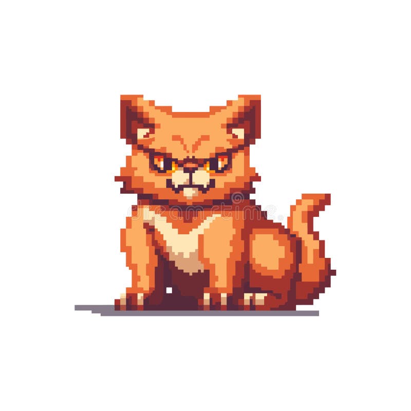 Pixel Art Orange Cat with Intense Stare. Vector Icon Design Stock ...