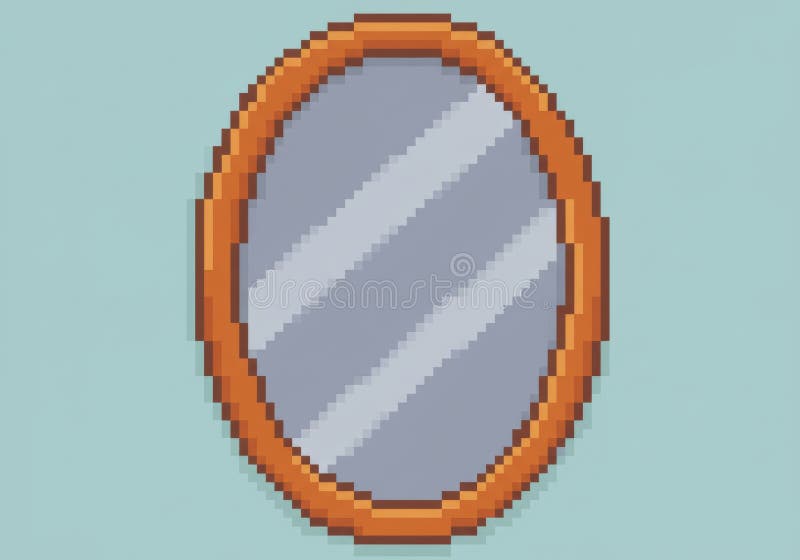 Pixel Art Oval Mirror with Brown Frame on Blue Background Stock ...