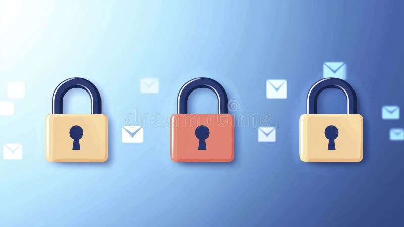 Pixel Art Padlocks Securing Email Icons on Blue Background Stock ...