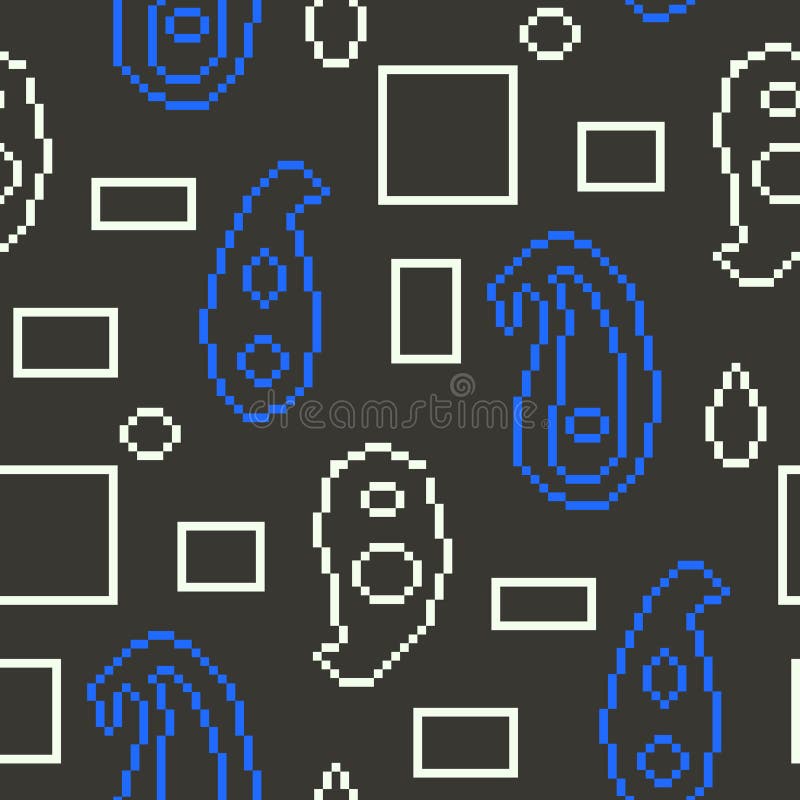 Pixel Art Paisley and Rectangle Seamless Pattern. Indian Ornament 8 Bit ...