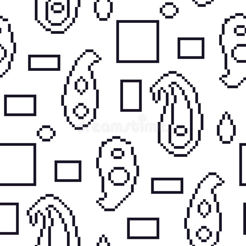 Pixel Art Paisley and Rectangle Seamless Pattern. Indian Ornament 8 Bit ...
