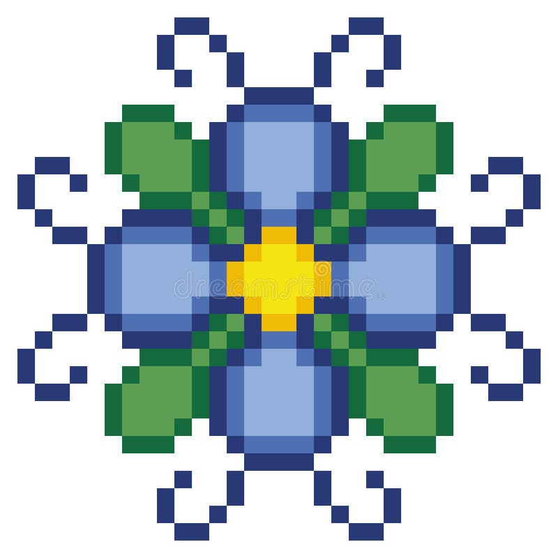 Pixel Art Pattern Blue Yellow Flower Stock Illustration - Illustration ...